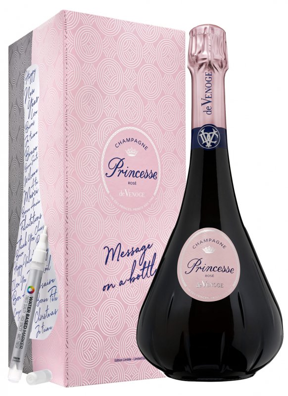 Champagne De Venoge - Princesse Rosé, Message in a bottle - Fles 75 cl ...